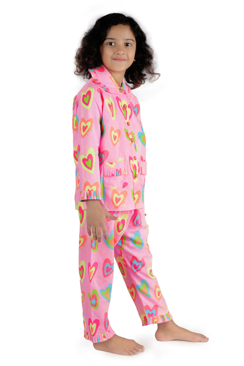 Colorful Hearts Peterpan Collared Nightsuit For Girls – CuddlesClothing
